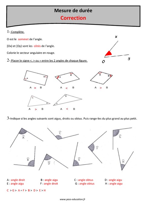 Angles - Aigus, obtus ou droits - Cm1 - Exercices à imprimer - Pass ...