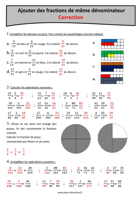 Dénominateur - Fraction - Cm2 - Exercices à imprimer - Pass Education