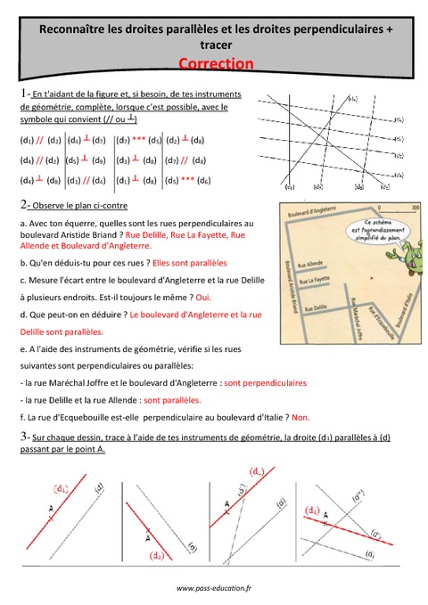 Droites perpendiculaires et parallèles - Cm2 - Exercices corrigés ...