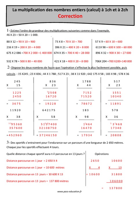 Multiplication des nombres entiers à 1 et 2 chiffres - Cm2 - Exercices ...