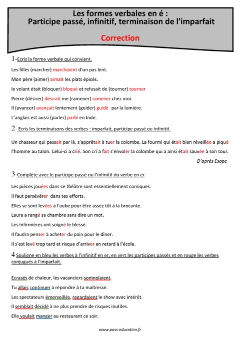 Participe passé, infinitif, terminaison de l'imparfait - Formes ...