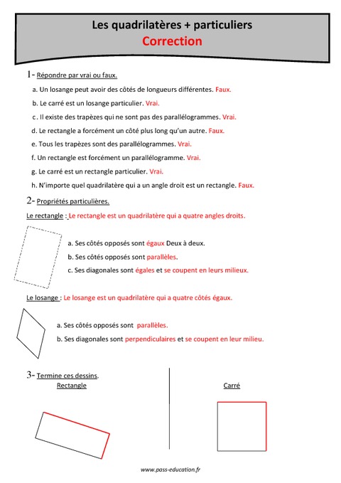 Polygone à 4 côtés - Parallélogramme, rectangle, losange, carré et ...