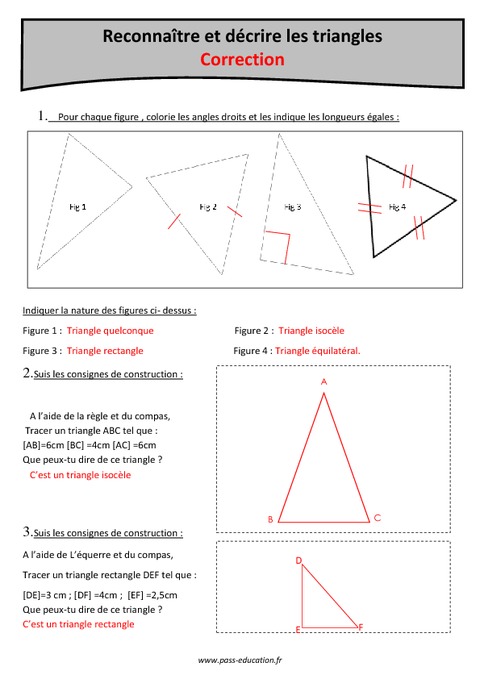Triangles - Reconnaître et décrire - Cm1 - Exercices avec correction ...