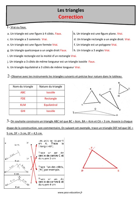 Triangles rectangles, isocèles et équilatéraux - Cm2 - Exercices - Pass ...