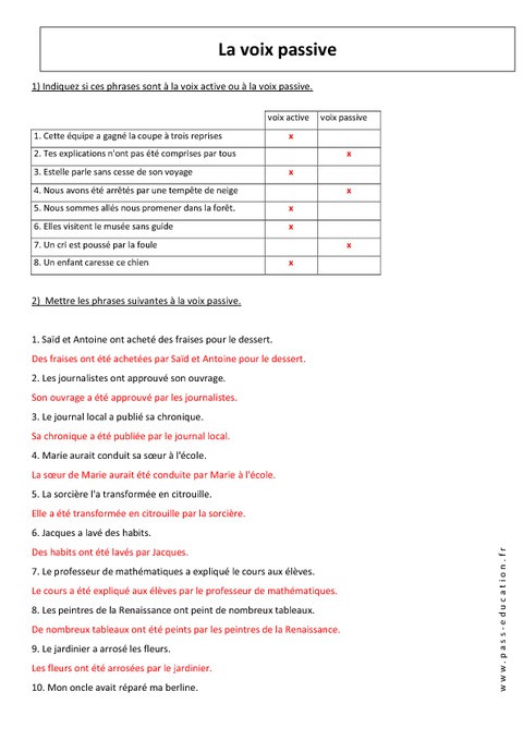 Voix passive – 4ème – Exercices avec correction - Pass Education