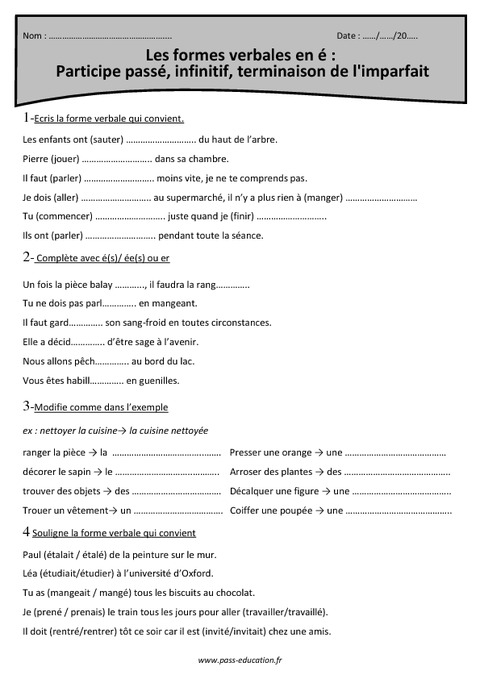 Formes verbales en é : Participe passé, infinitif, terminaison de l ...