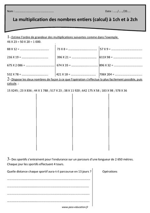 Multiplication des nombres entiers à 1 et 2 chiffres - Cm2 - Exercices ...