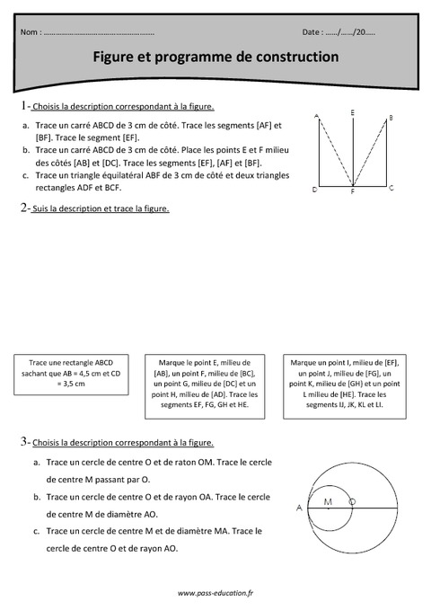 Programme de construction - Figures - Cm1 - Exercices à imprimer - Pass ...