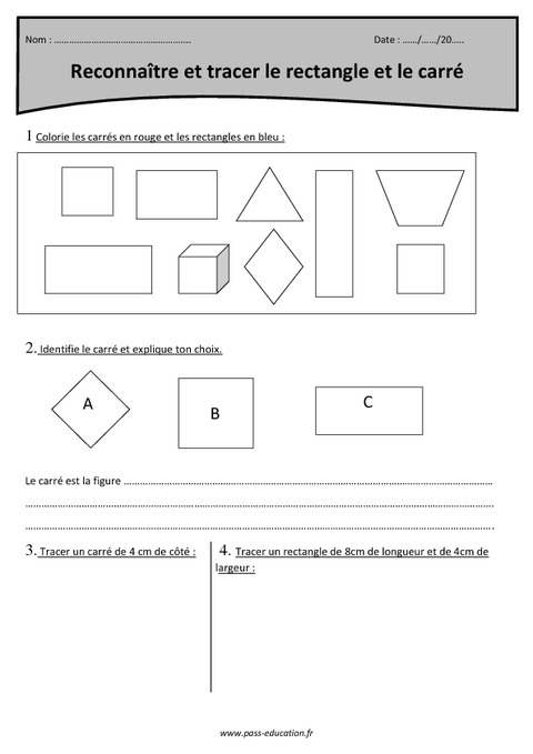 Reconnaître et tracer le rectangle et le carré - Cm1 - Exercices - Pass ...