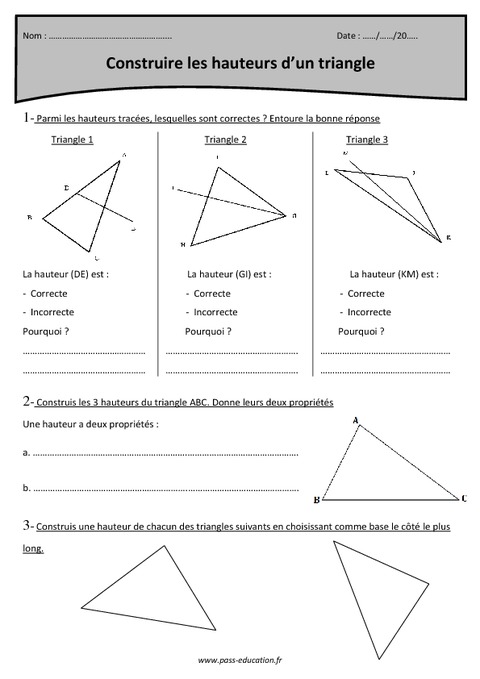 Triangle - Construire les hauteurs - Cm2 - Exercices à imprimer - Pass ...
