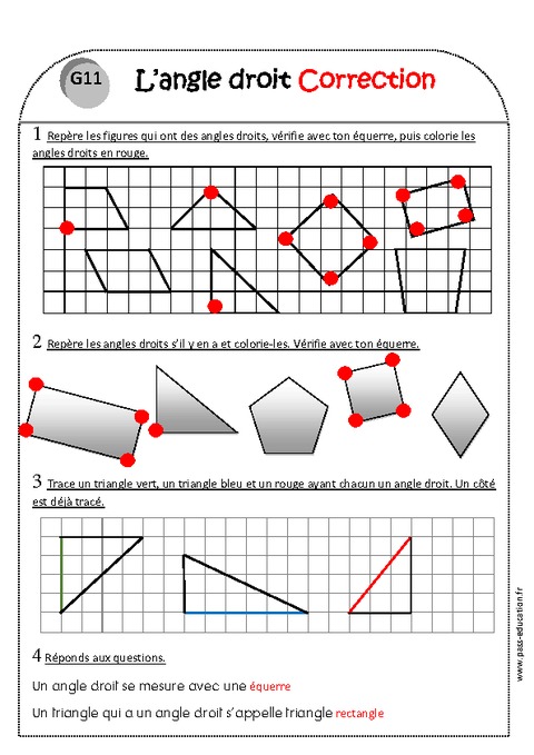Angle droit - Equerre - Ce1 - Exercices à imprimer - Pass Education