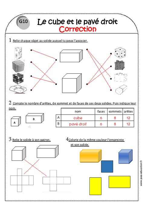 Cube - Pavé droit - Ce1 - Exercices corrigés sur les solides - Pass ...