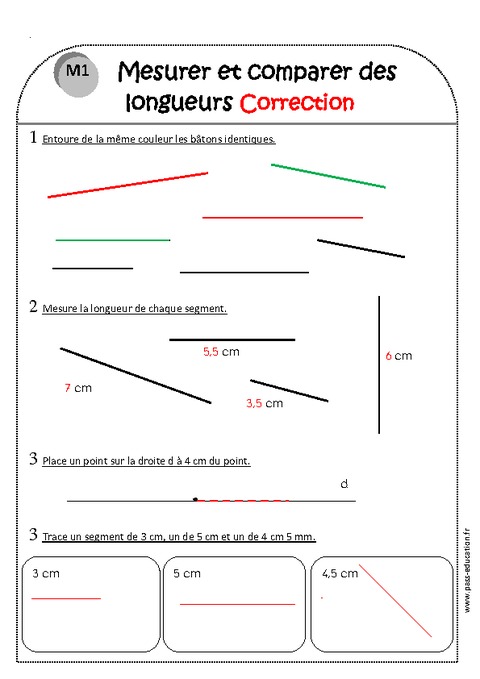 Mesurer et comparer des longueurs - Ce1 - Exercices à imprimer - Pass ...