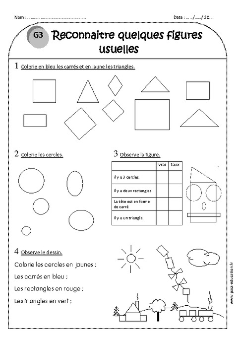 Reconnaitre quelques figures usuelles - Ce1 - Exercices corrigés - Pass ...