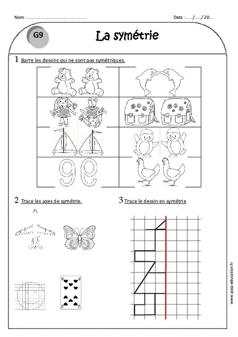 Symétrie - Ce1 - Exercices corrigés - Pass Education