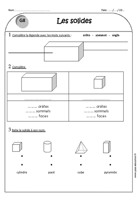 Cylindre - Pavé - Cube - Pyramide - Ce1 - Exercices sur les solides ...