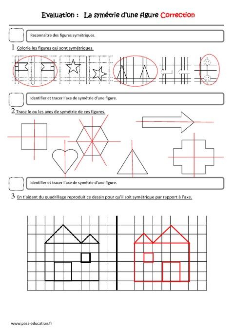 Symétrie d'une figure - Cm1 - Evaluation - Pass Education