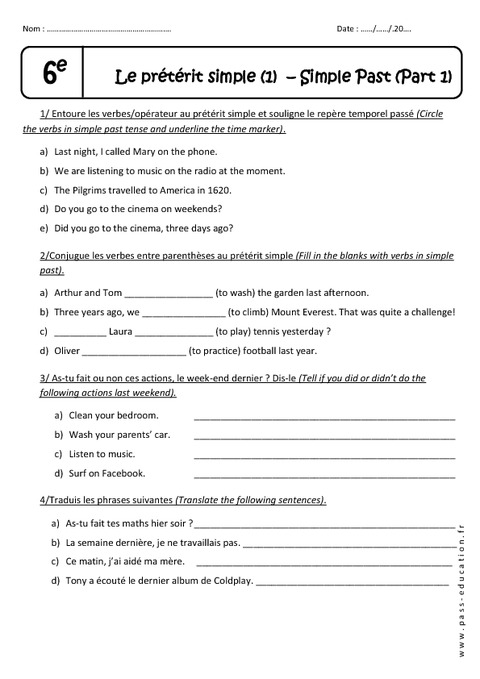 Prétérit simple - Simple Past - 6ème - Révisions - Verbes Réguliers ...