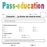 Division des nombres entiers - Cm2 - Evaluation - Cycle 3 - PDF à imprimer