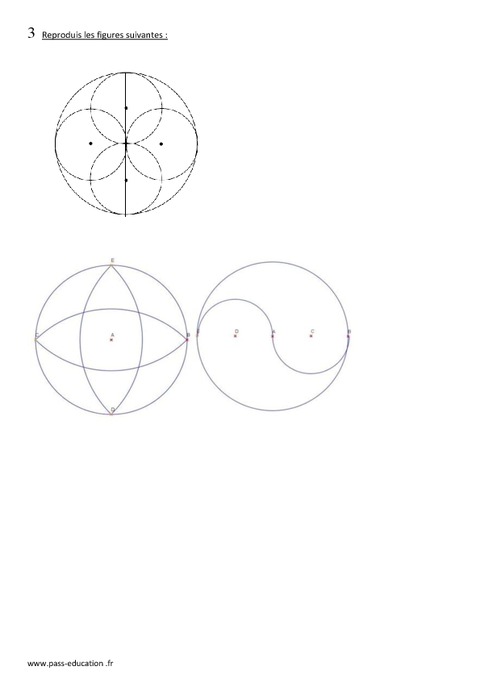 Cercle - Cm2 - Evaluation - Rayon, centre, diamètre, corde - Pass Education
