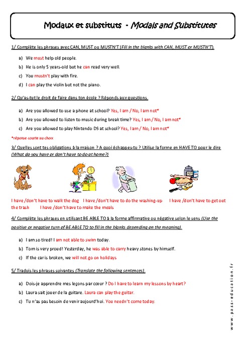 Modaux et substituts - 5ème - Révisions - Anglais - Pass Education