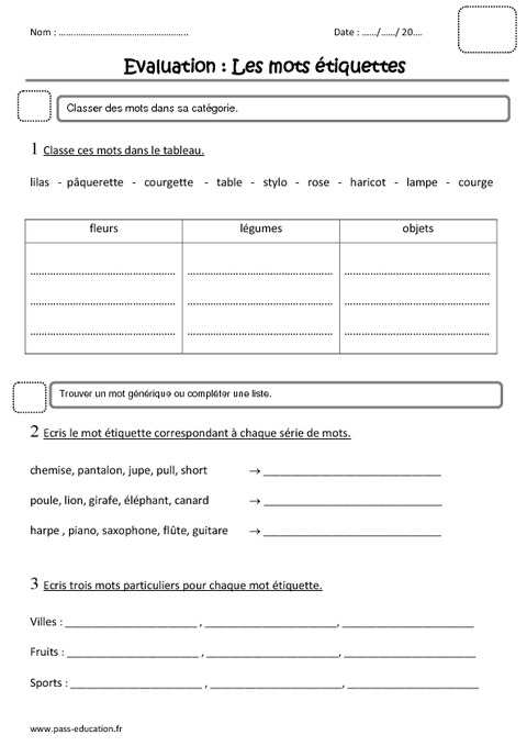 Les mots-étiquettes - CE1 | French worksheets, School help, Lesson