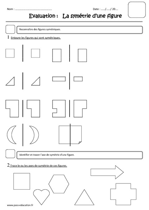 Symétrie - Cm2 - Evaluation - Pass Education