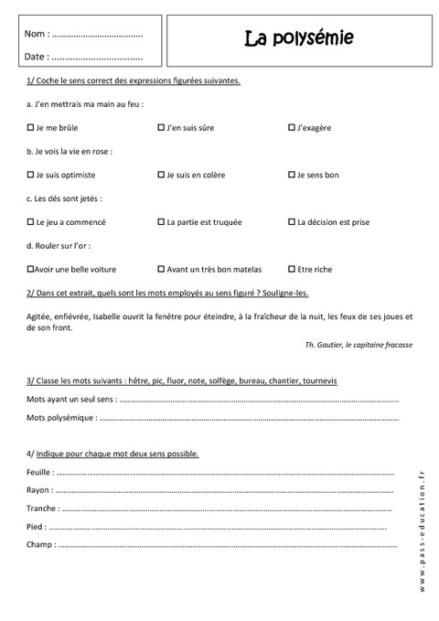 Mots polysémiques - 5ème - Exercices sur la polysémie - Pass Education