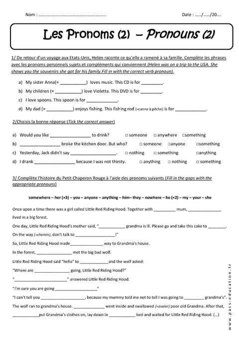 Exercices Anglais Pronoms | Exercices Pronoms Personnels – XQYWGJ