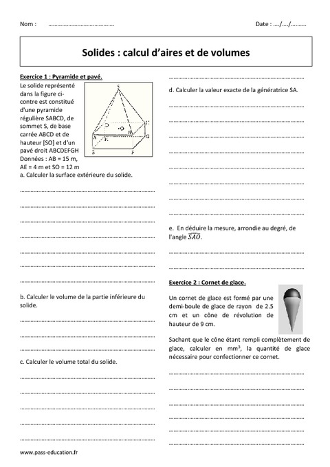 Calcul d’aires et de volumes - Solides - 3ème - Révisions brevet - Pass ...