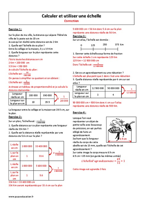 Calculer et utiliser une échelle - 5ème - Exercices à imprimer - Pass ...