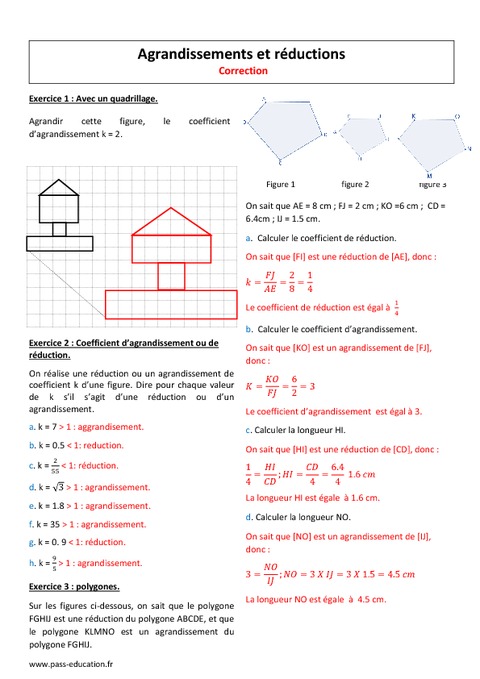 Réductions - Agrandissements - 4ème - Exercices à imprimer - Pass Education