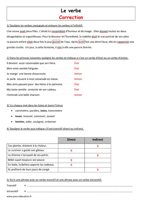 Transitif ou intransitif - Direct ou indirect - 6ème - Exercices sur ...