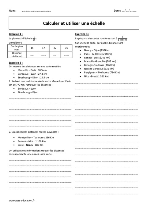 Echelle - Calculer - Utiliser - 5ème - Exercices corrigés - Pass Education