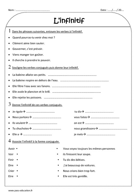 Infinitif des verbes - Ce2 - Exercices corrigés - Pass Education