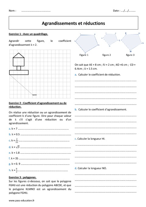 Réductions - Agrandissements - 4ème - Exercices à imprimer - Pass Education