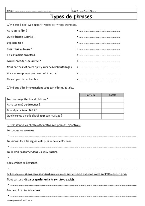 Types de phrases - 6ème - Exercices - Interrogations partielles ou ...