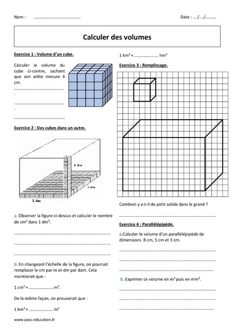 Calculer des volumes - 6ème - Exercices à imprimer - Pass Education