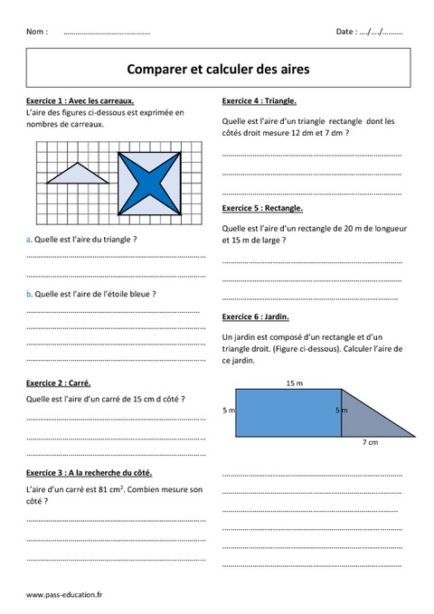 Comparer et calculer des aires - 6ème - Exercices avec correction ...