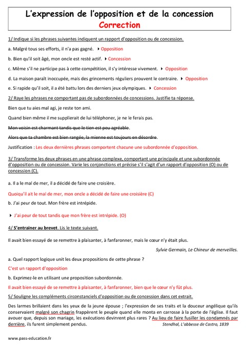 Expression - Opposition - Concession - 3ème - Exercices à imprimer ...