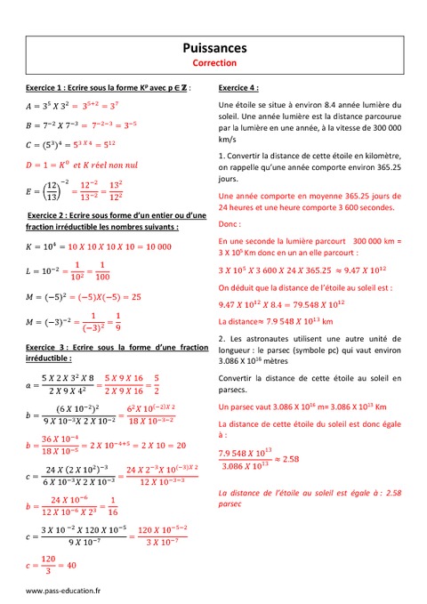 Puissances - Seconde - Exercices corrigés - Pass Education