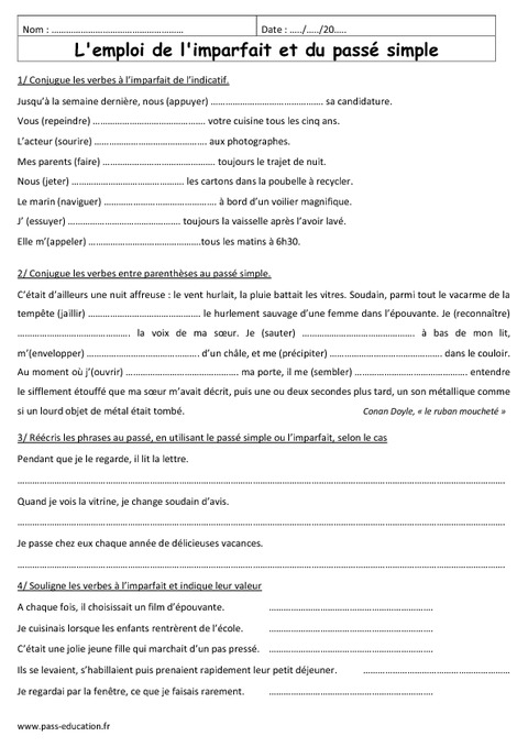 Exercices Valeurs Du Passé Simple – YINSBK