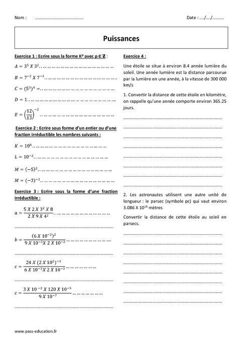 Puissances - Seconde - Exercices corrigés - Pass Education