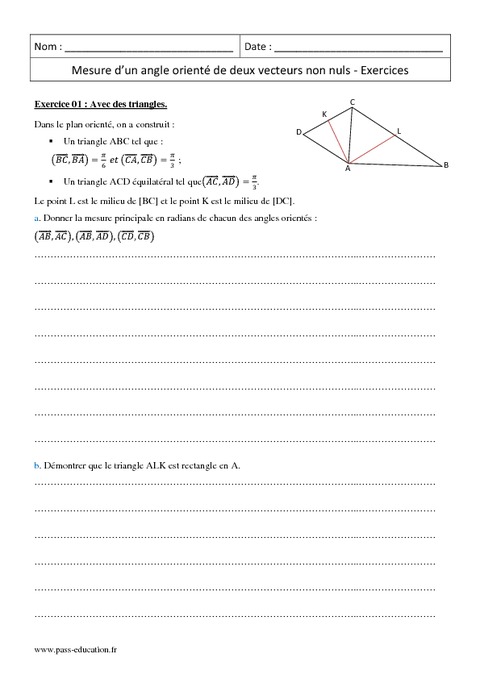 Angle orienté de deux vecteurs non nuls - 1ère S - Exercices corrigés ...