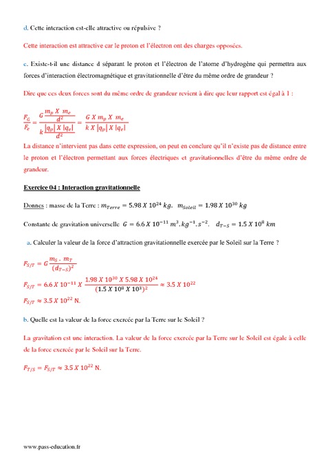 Interactions fondamentales - 1ère S - Exercices à imprimer - Pass Education
