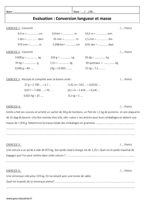 Exercices Conversion Mesures | Conversion D’Unité Exercices Pdf – IDSQ