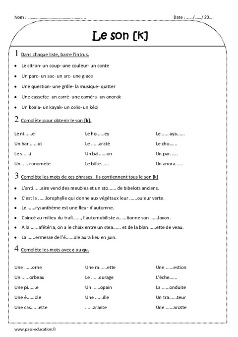 K - Ce2 - Exercices à imprimer sur les sons - Pass Education