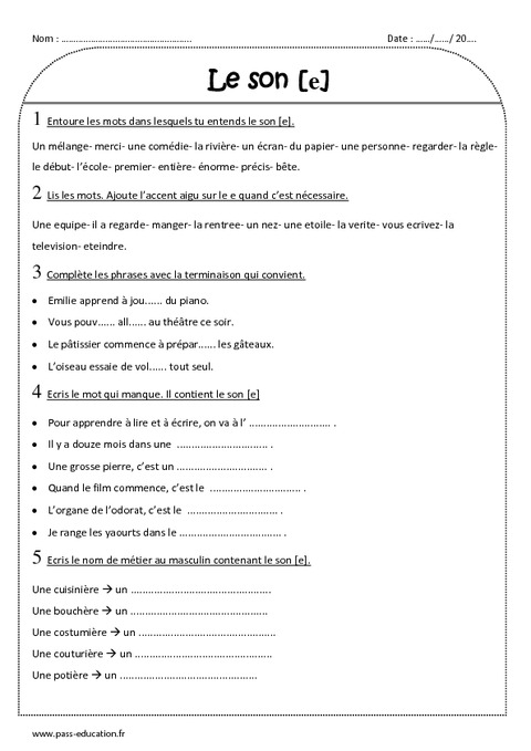 Son é - Ce2 - Exercices corrigés - Pass Education