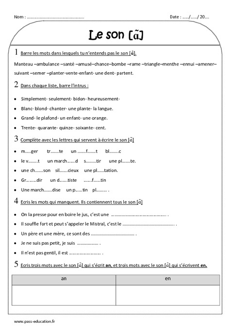 Son an - Ce2 - Exercices à imprimer - Pass Education