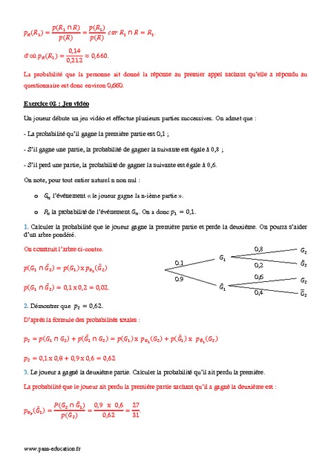 Probabilité conditionnelle - Terminale S - Exercices corrigés - Pass ...